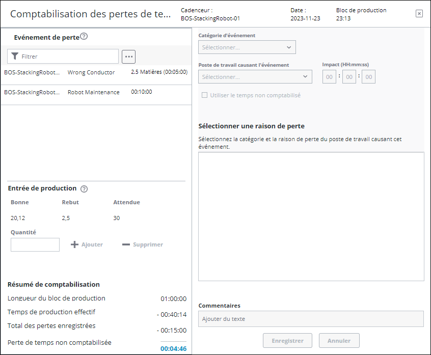 Application composite de comptabilisation des pertes de temps
