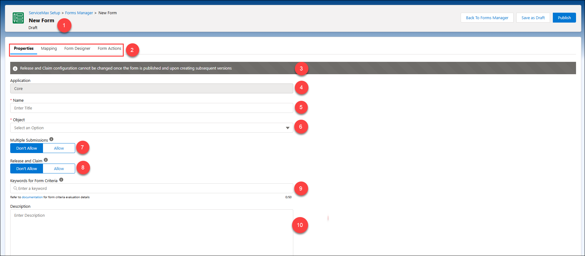 Creating a Form on Core and FieldFX Org