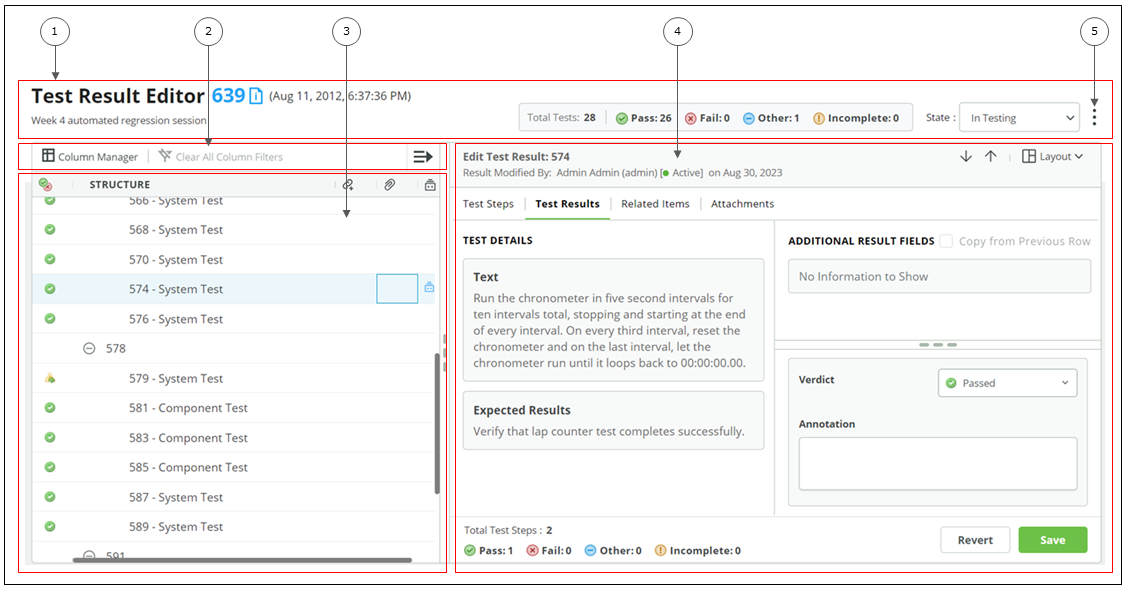 The Test Result Editor User Interface